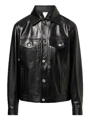Bottega Veneta Intrecciato Long-sleeve Leather Jacket - Double Black