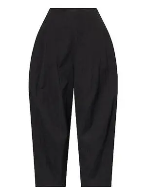 ASHLYN Pallin Pleated Cropped-leg Cotton Trousers - Black