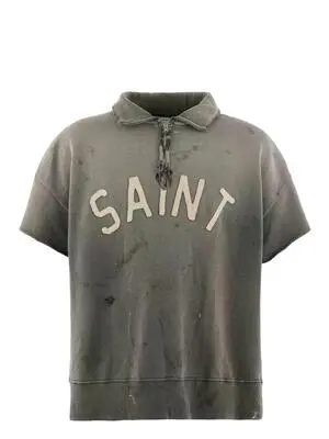 SAINT MXXXXXX Distressed Half-zip Polo Shirt - Grey