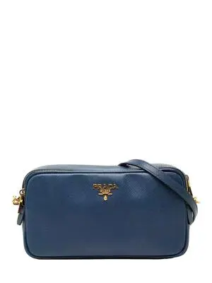 Prada Mini Saffiano Double Zip Crossbody Bag - Blue