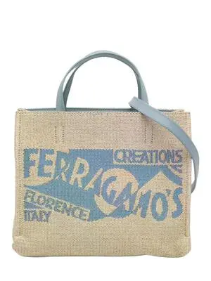 FERRAGAMO Medium Raffia Shopping Tote - Neutrals