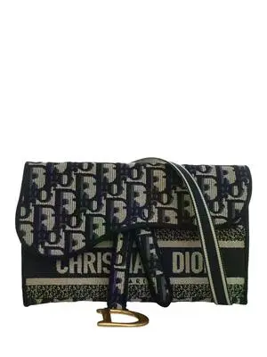 Dior Oblique Canvas Embroidered Saddle Slim Pouch Belt Bag - Blue