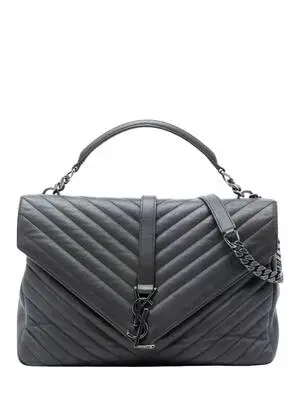 Saint Laurent 2015 Large Chevron Sheepskin Monogram College Satchel - Grey