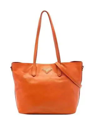 Prada Saffiano Open Convertible Tote Satchel - Orange
