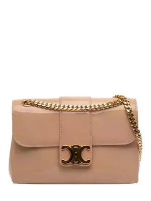 Celine 2024 Teen Patent Triomphe Victoire Chain Shoulder Bag - Brown