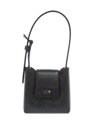 FERRAGAMO Leather Gancini Trifoglio Handbag - Black