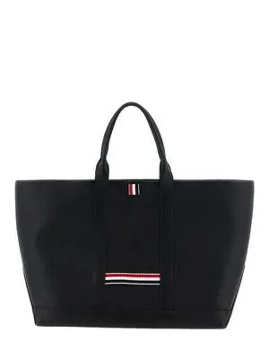 Thom Browne Medium Leather Tote Bag - Black