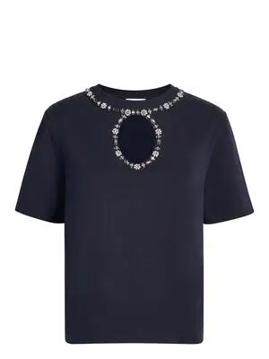 Sandro Cotton Embellished T-shirt - Blue