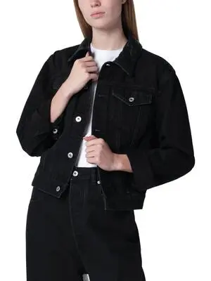 Bottega Veneta Denim Jacket With Intrecciato Collar - Black