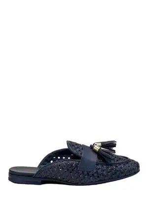 FRAU Woven Tassel Flat Mules - Blue