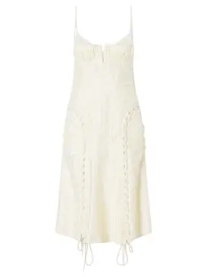 Alexander McQueen Pleated Paneled Satin Brocade Midi Dress - Neutrals