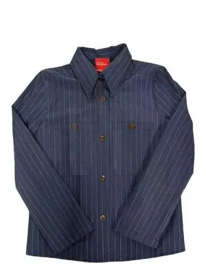 MERCI Pinstripe-pattern Patch-pocket Shirt - Blue