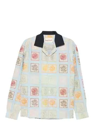BAZISZT Embroidered Patchwork Shirt - Blue