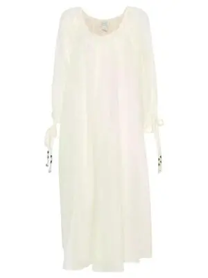 120% Lino Bead-embellished Tie-cuff Maxi Dress - Neutrals