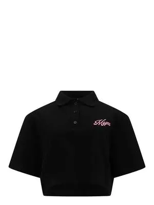 MSGM Polo Crop Top With Logo - Black
