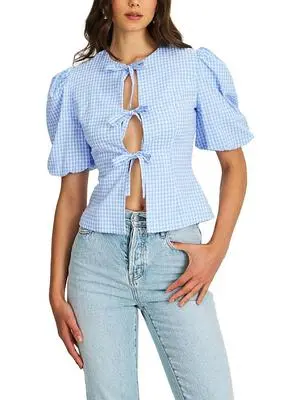MISS CIRCLE NEW YORK Gingham Bowtie Top - Blue