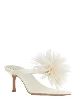 Jeffrey Campbell Feather Embellished Thong Sandals - Cream Satin