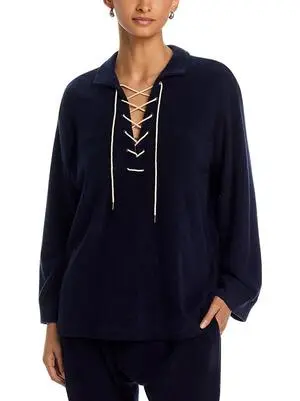 The Great. The Micro Terry Lace Up Tunic - Navy