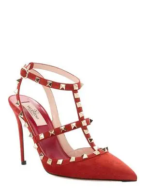 Valentino Garavani Rockstud Cage Leather Pumps Red