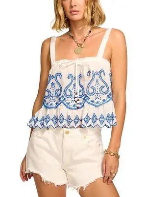 Ramy Brook Leighton Eyelet Tank Cover-up - White/ocean Eyelet