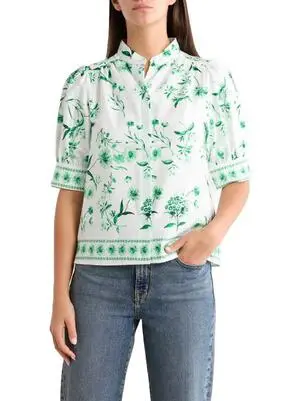 CECE DUPRAZ Floral Button-up Blouse - Vibrant Kelly