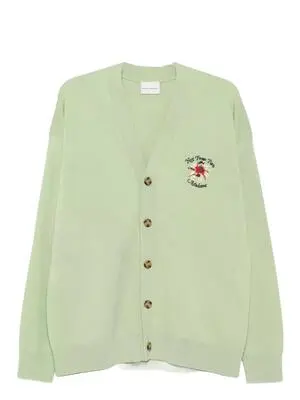 Drole De Monsieur Embroidered-logo V-neck Cardigan - Green