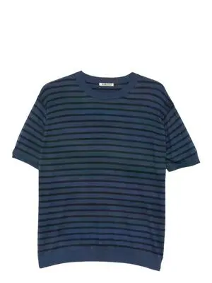 Auralee High-gauge Striped Cotton T-shirt - Blue