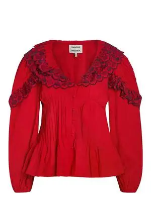 DAMSON MADDER Ruffled-collar Pleated Blouse - Red