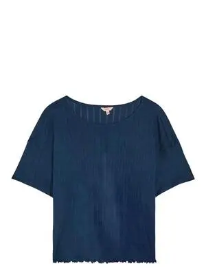 Eberjey Pointelle-knit Lettuce-trim T-shirt - Blue