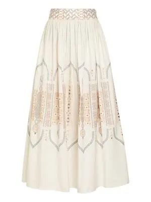 EMPORIO SIRENUSE Embroidered Cotton-Blend Midi Skirt