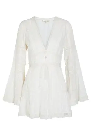 LoveShackFancy Lace-trim Cotton Mini Dress - White