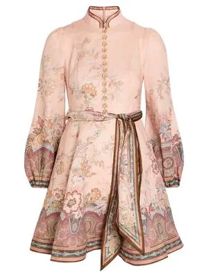 Zimmermann Rhythmic Belted Embellished Floral-Print Linen Mini Dress -  White | Editorialist
