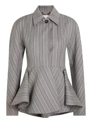 Stella McCartney Striped Peplum-hem Wool Jacket - Grey