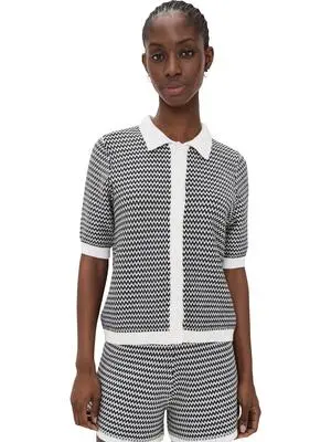 Varley Gaelle Polo Knit Top - Snow White/black
