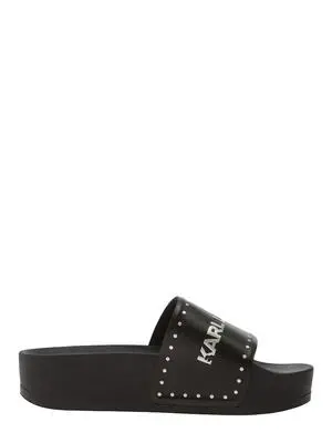 Karl Lagerfeld Studded Logo-print Slides - Black