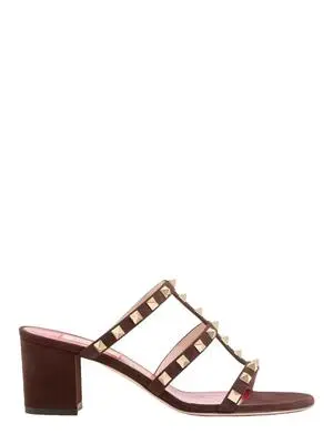 Valentino Garavani Rockstud Suede Slide Sandals - Brown