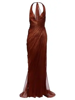 Maria Lucia Hohan Scarlet Marble-Print Plisse Halter Gown In Marble Green -  47% Off | Editorialist