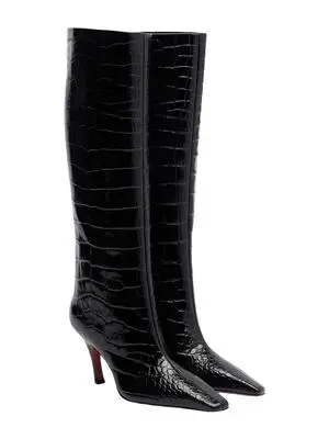 Amina Muaddi Mona Croc-effect Leather Knee-high Boots - Black