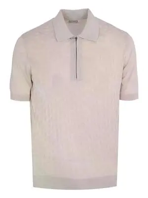 Pal Zileri Geometric-jacquard Zip-up Polo Shirt - Neutrals