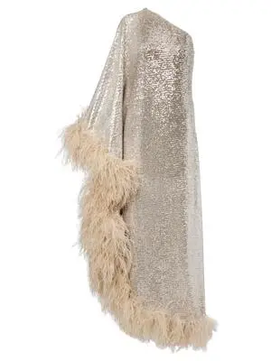 TALLER MARMO Ubud Feather-trimmed Sequined Gown - Silver
