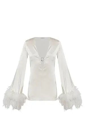 Oseree Feather Trim Mini Dress - White
