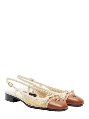 Valentino Garavani Valet Du Roi Raffia Slingback Flats - White