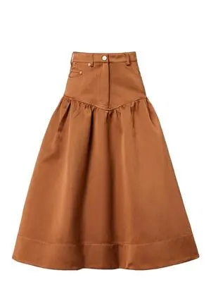 GANNI Peplum Midi Skirt - Brown