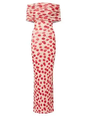 Stella McCartney Off-shoulder Printed Mesh Maxi Dress - Red