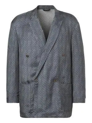 Giorgio Armani Printed Double-breasted Blazer - Grey