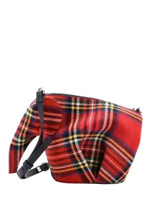 Loewe Elephant Tartan Wool And Leather Mini Crossbody Bag - Red