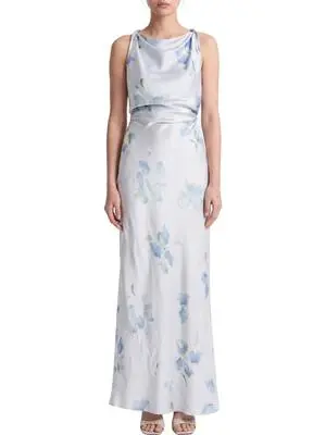 Vince Floral Print Satin Maxi Dress - Grey