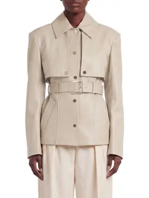 Sportmax Leather Belted Jacket - Beige