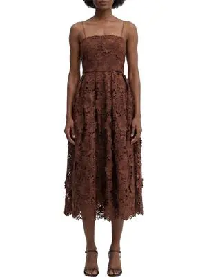 ROTATE BY BIRGER CHRISTENSEN Strapless Lace Midi Dress - Brown