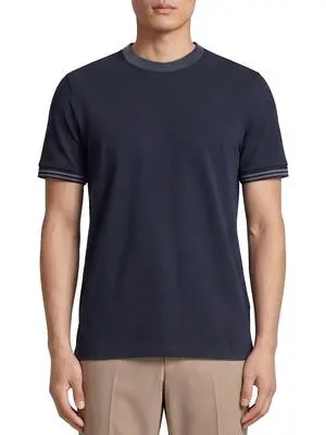 BOSS Slim Fit Cotton T-shirt With Contrast Trims - Blue